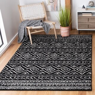 SAFAVIEH Tulum Shima Moroccan Boho Distressed Rug - Black/Ivory - 9' x ...